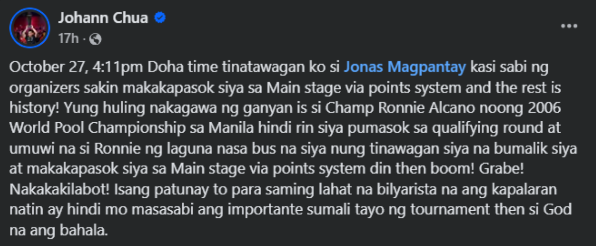 Johann Chua, nangilabot sa kapalarang kampeonato ni Jonas Magpantay sa ...