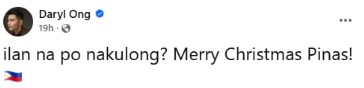 Daryl Ong, may tanong sa nagdaang Pasko: 'Ilan na po nakulong?'-Balita