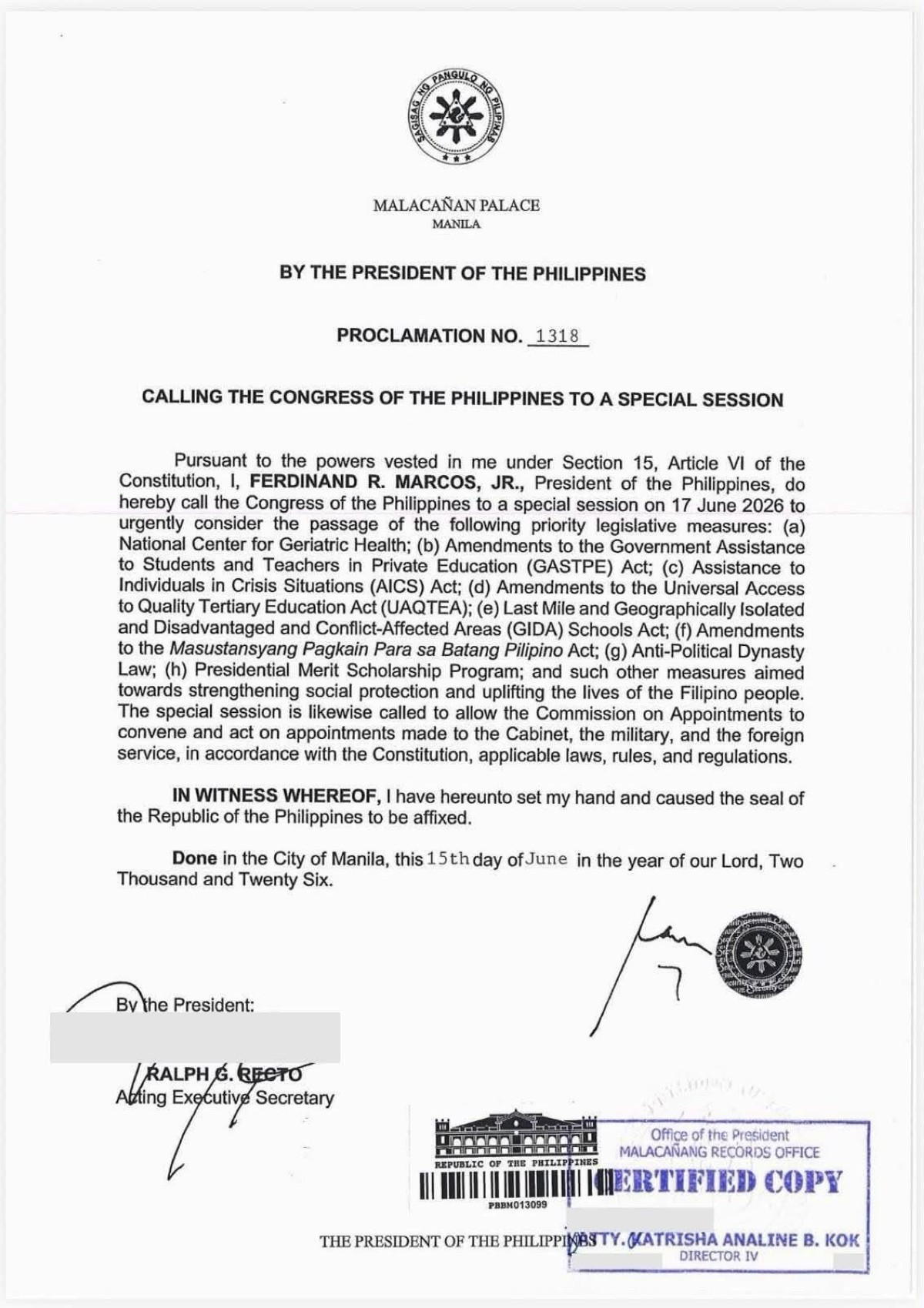 PBBM, nagpatawag ng Congress special session sa Hunyo 17-Balita